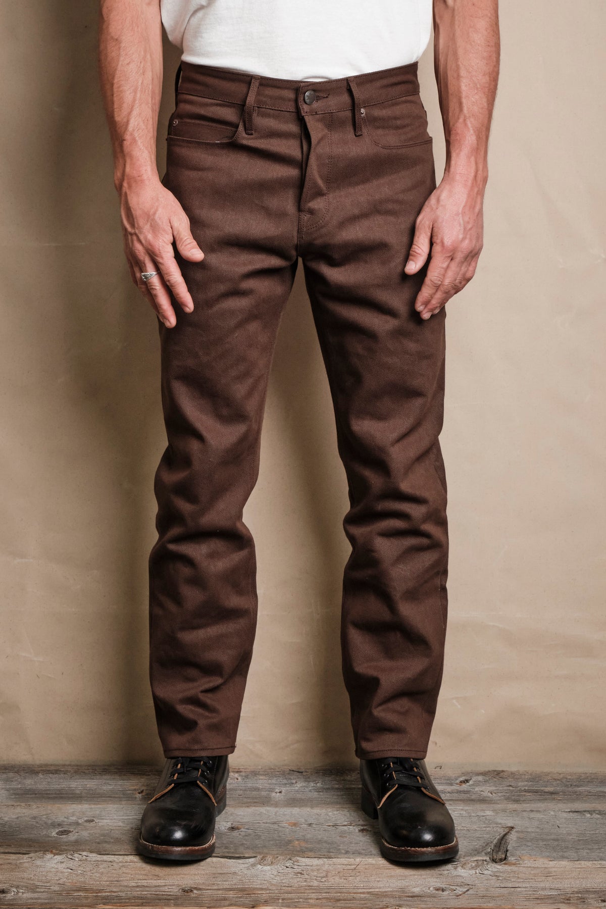 Portola Taper | 15 Ounce Dark Brown Denim