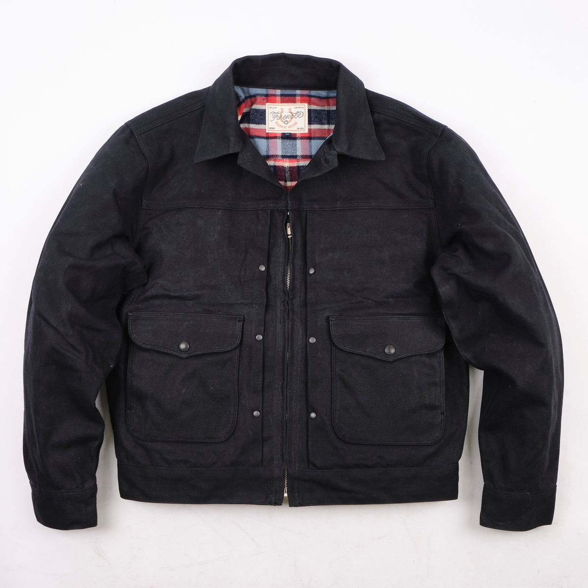 Faro Jacket | 20 Ounce Black Waxed Canvas Blue Plaid